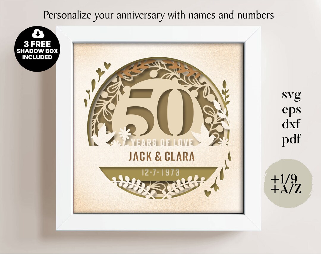 3D Anniversary 50 Years Shadow Box Custom Name and Numbers, Wedding ...