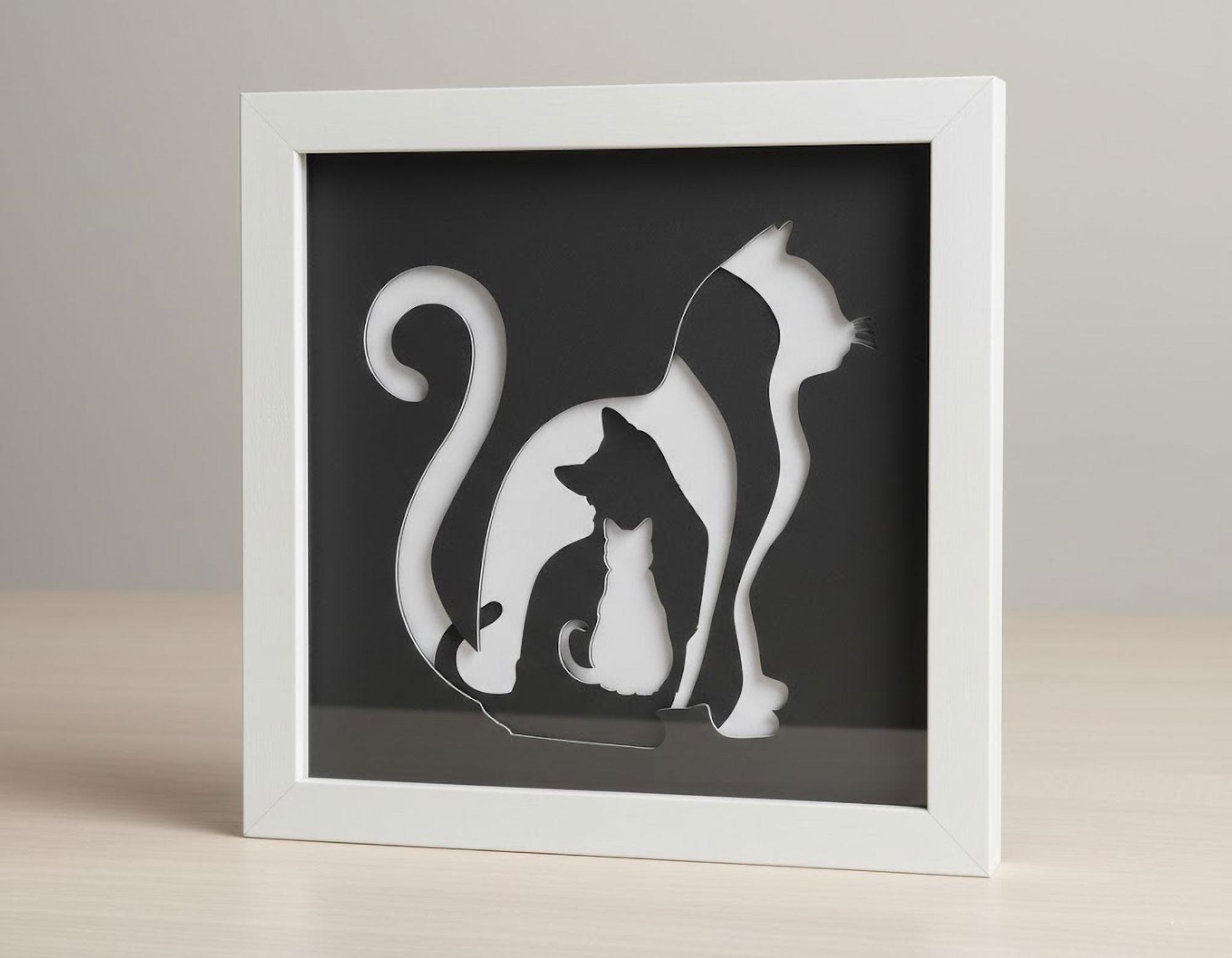 3D Cat Shadow Box SVG: Layered Papercut Template, Black and White Cat ...