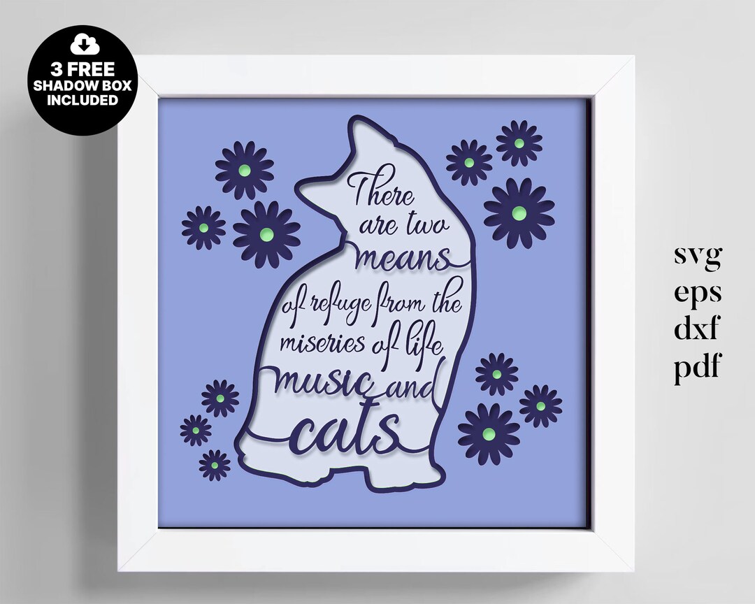 3D Cat, 3D Paper Cut Shadow Box Template, Multicolor Cat Svg ...