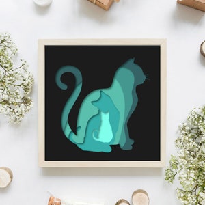 3D Cat, 3D Paper Cut Shadow Box Template, Multicolor Cat Svg ...