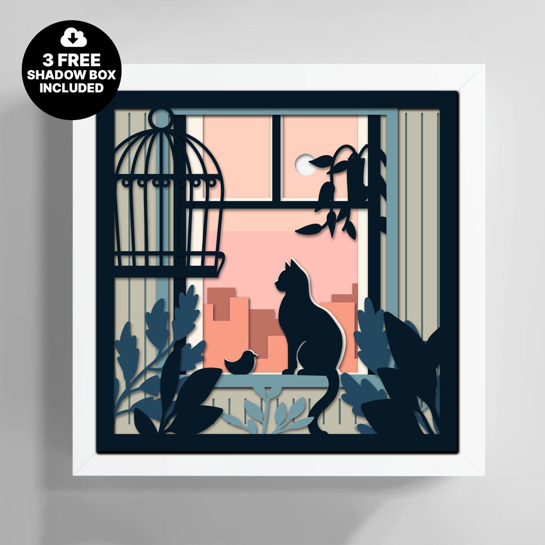 Cat Svg, Boho Cat Kitchen Shadow Box Svg, Cat Shadow Box, Cat Light Box ...