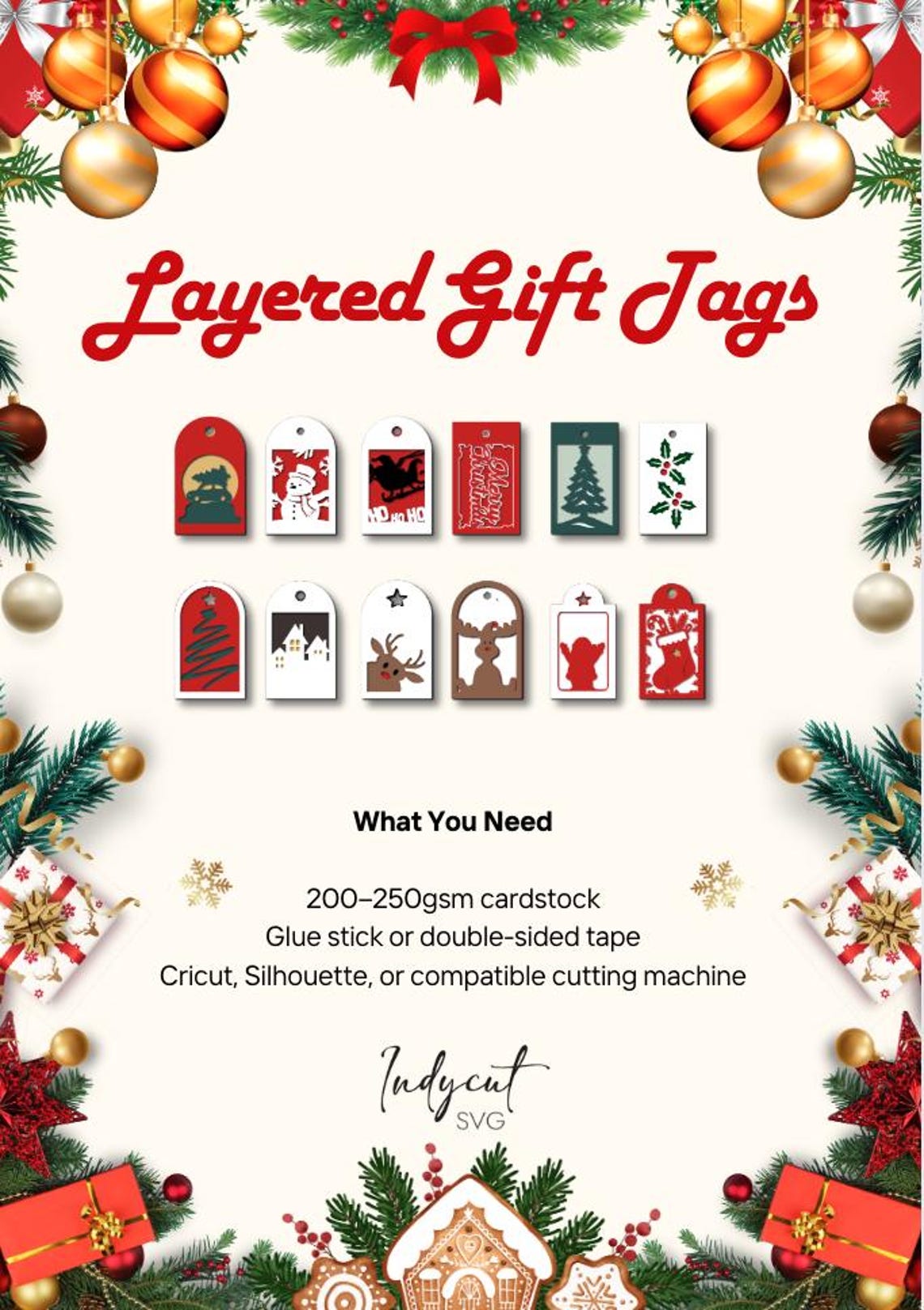 Layered Christmas Gift Tags SVG Bundle – 12 Papercut Tag Designs for ...