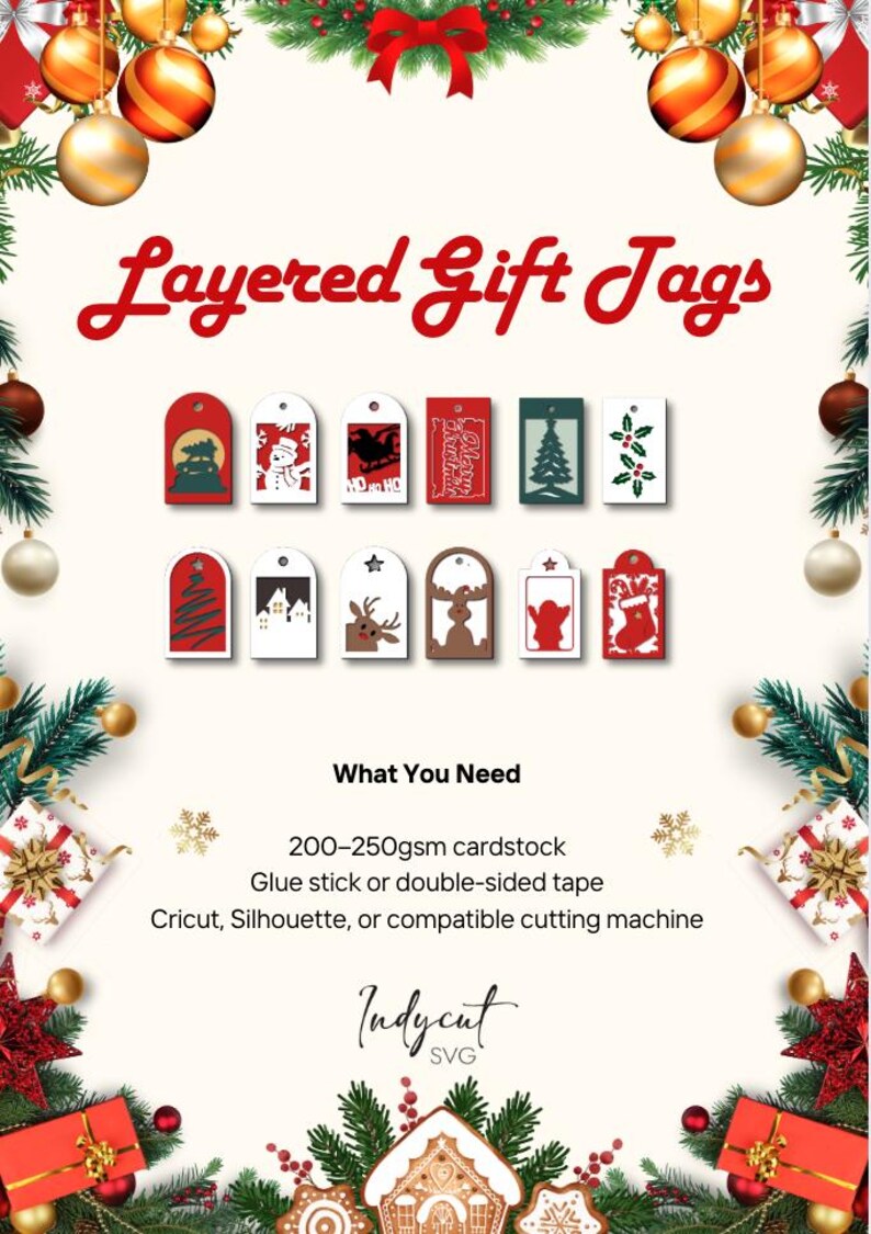 Layered Christmas Gift Tags SVG Bundle – 12 Papercut Tag Designs for ...