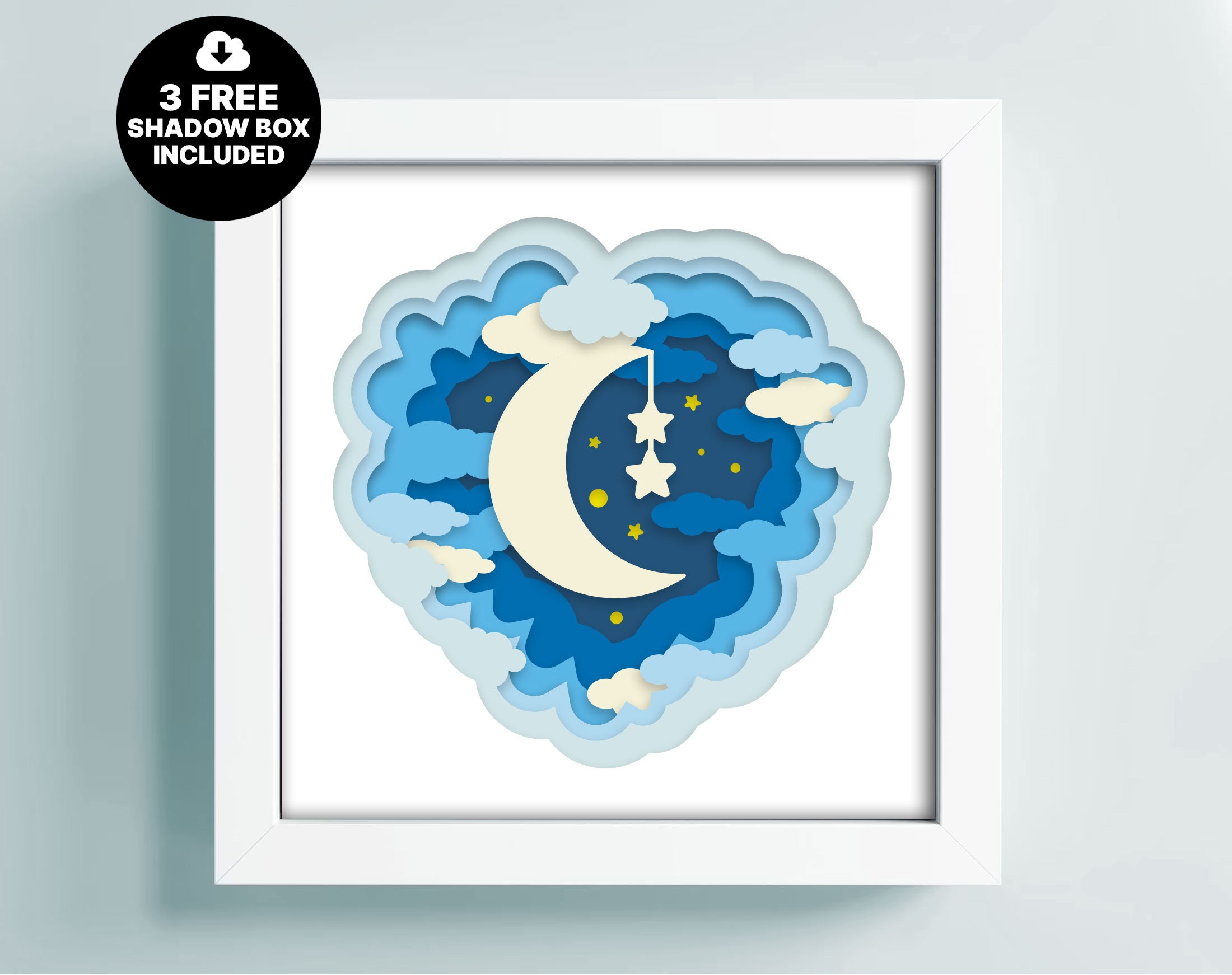Baby Moon Shadow Box SVG | Clouds Nursery Lightbox Papercut | New Baby ...