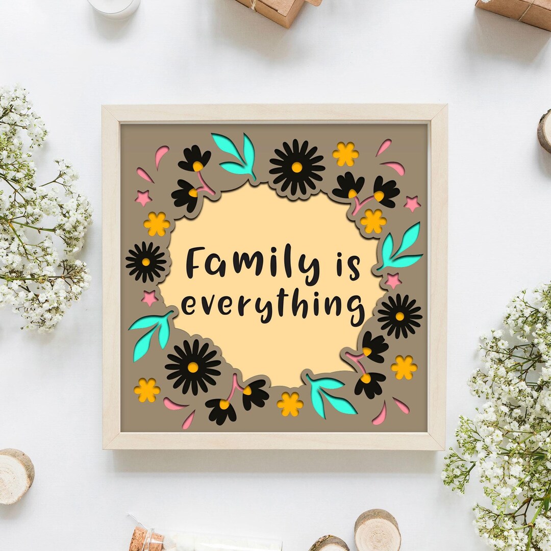 Shadow Box 3D Family SVG Template - Multilayer Silhouette Lightbox ...