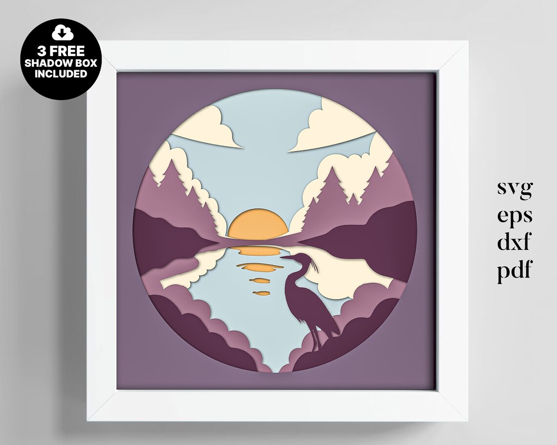 Lake Shadow Box SVG: 3D Papercut Landscape Template (digital Download ...