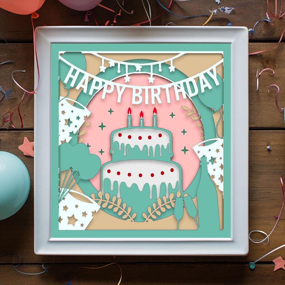 3D Happy Birthday Shadow Box Svg, 3D Silhouette Template, Multilayer ...