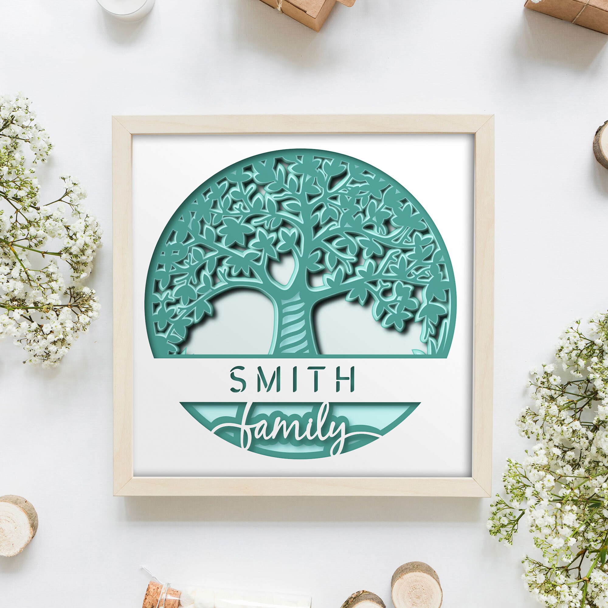 Personalizable 3D Family Tree Shadow Box SVG: Cricut, Silhouette ...