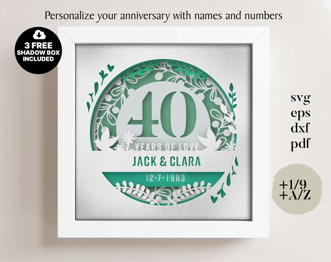 3D Anniversary 40 Years Shadow Box Custom Name and Numbers, Wedding ...
