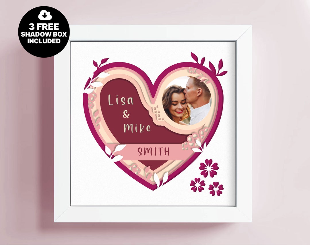 8x10 3D Heart of Love Shadow Box With Custom Names, Valentines Day ...