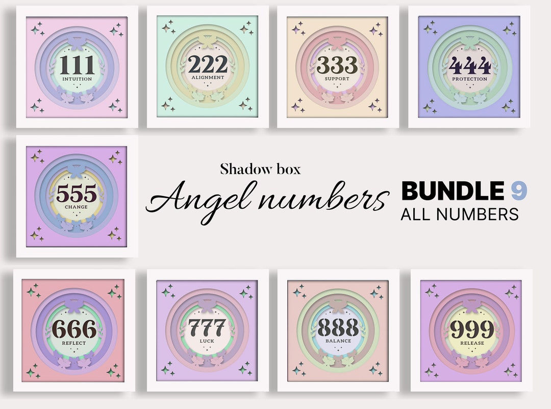 Angel Number Shadow Box Set, Bundle 9 Shadowbox Svg Angel Number Set ...