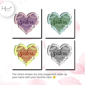 3D SISTERS Heart Shadow Box Svg, 3D Silhouette Template, Multilayer ...
