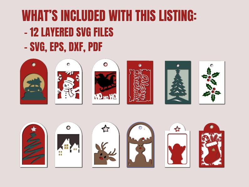 Layered Christmas Gift Tags SVG Bundle – 12 Papercut Tag Designs for ...