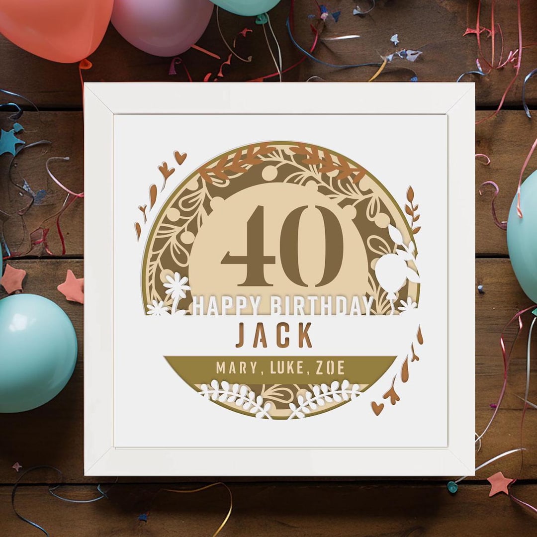 Happy Birthday Shadow Box, 40th Birthday Template, Multilayer Dxf ...