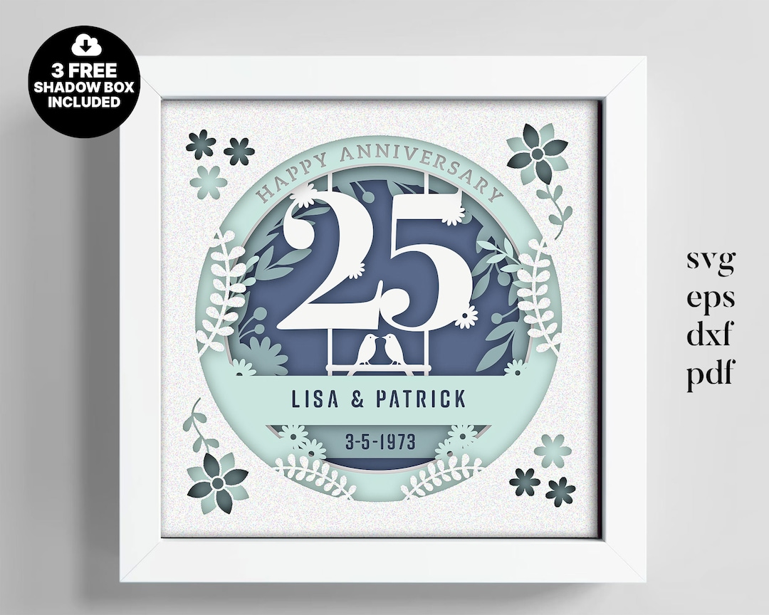 25th Anniversary Shadow Box SVG – Personalized Wedding Gift Cricut File ...