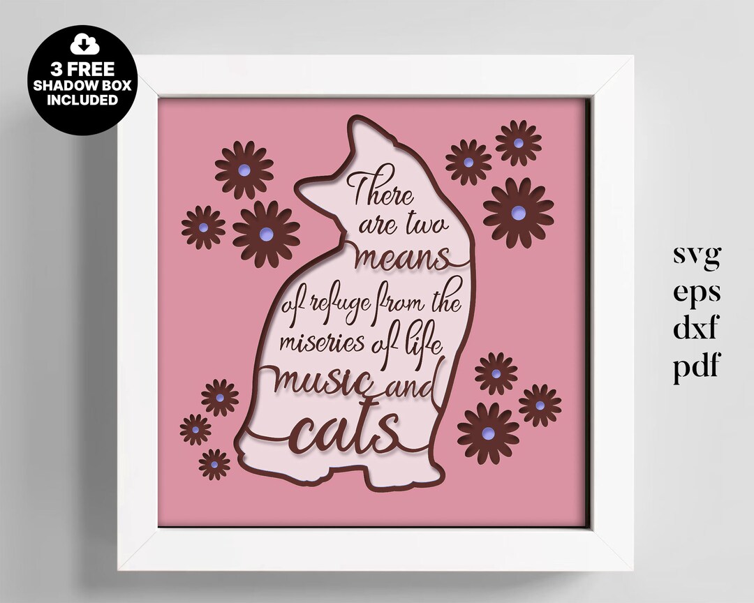 Shadowbox Cat, 3D Paper Cut Shadow Box Template, Multicolor Cat Svg ...