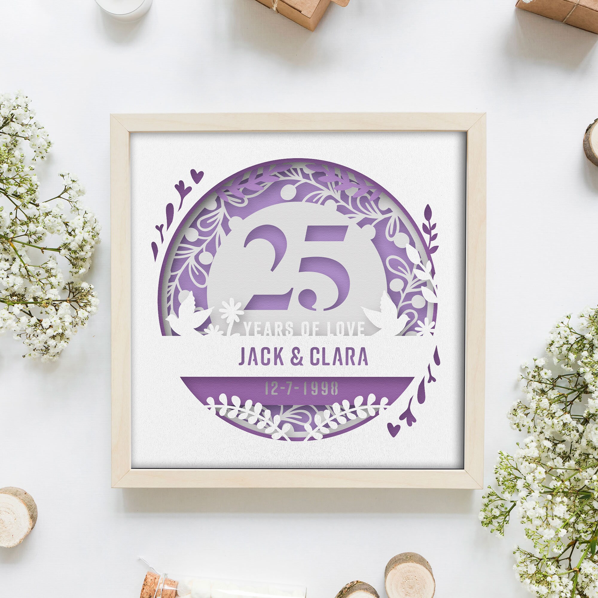 3D Anniversary 25 Years Shadow Box Customized Name and Date - Etsy