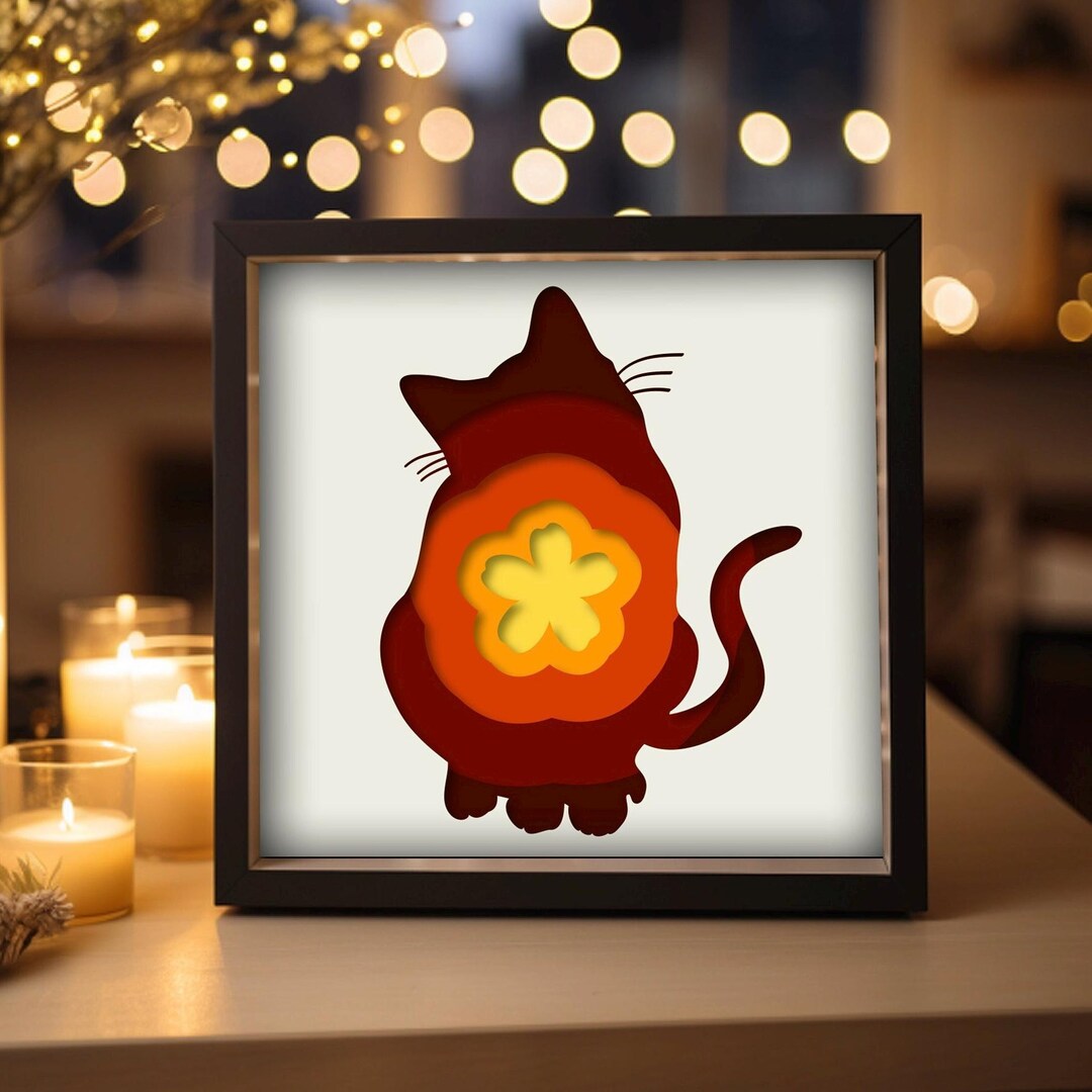 Cat Shadow Box, Stranger Cat, Light Box, 3D Black Cat SVG, Papercut ...