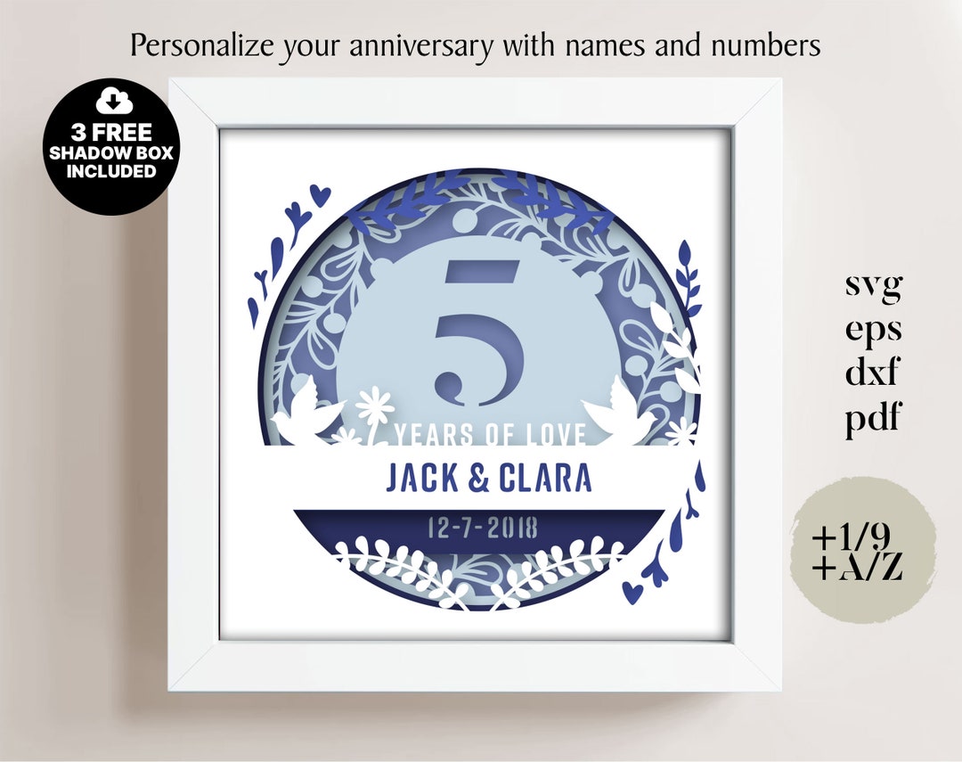 Custom 5 Year Anniversary Shadow Box: Cricut SVG Template (digital ...