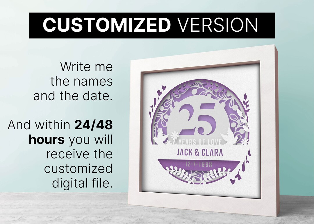 3D Anniversary 25 Years Shadow Box Customized Name and Date, Wedding ...
