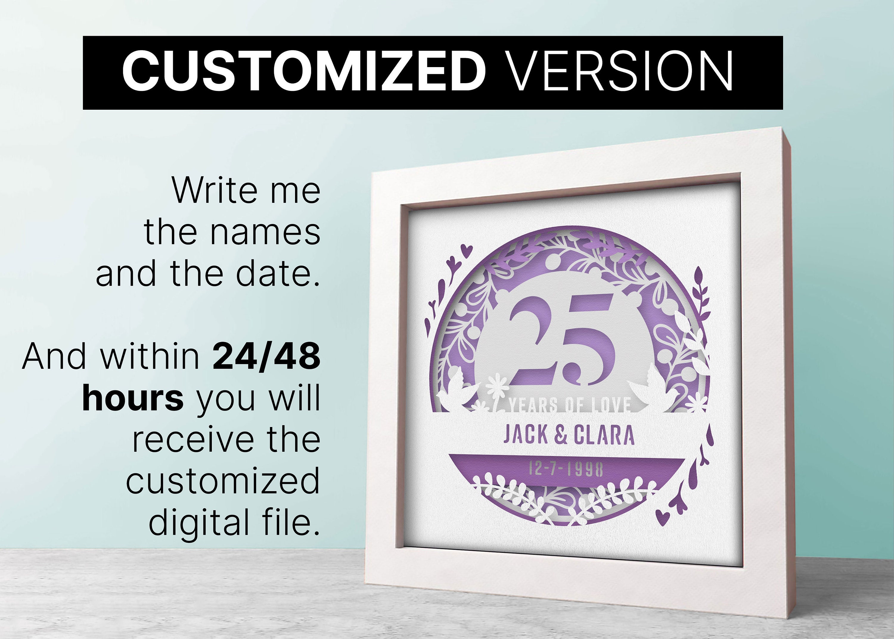 3D Anniversary 25 Years Shadow Box Customized Name and Date - Etsy