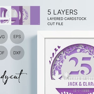 3D Anniversary 25 Years Shadow Box Customized Name and Date, Wedding ...