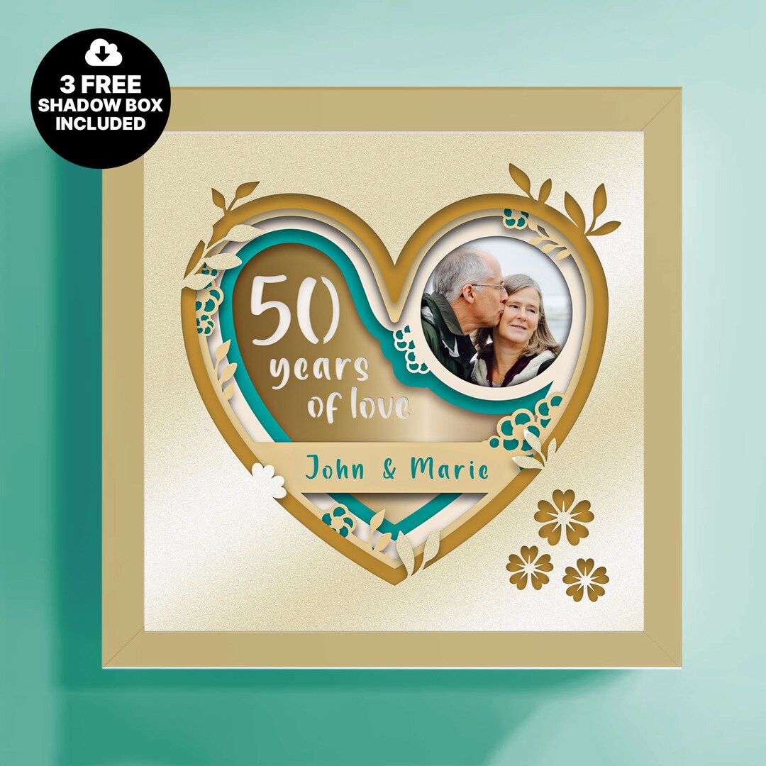 3D Anniversary 50 Years Shadow Box Custom Name and Numbers, Wedding ...