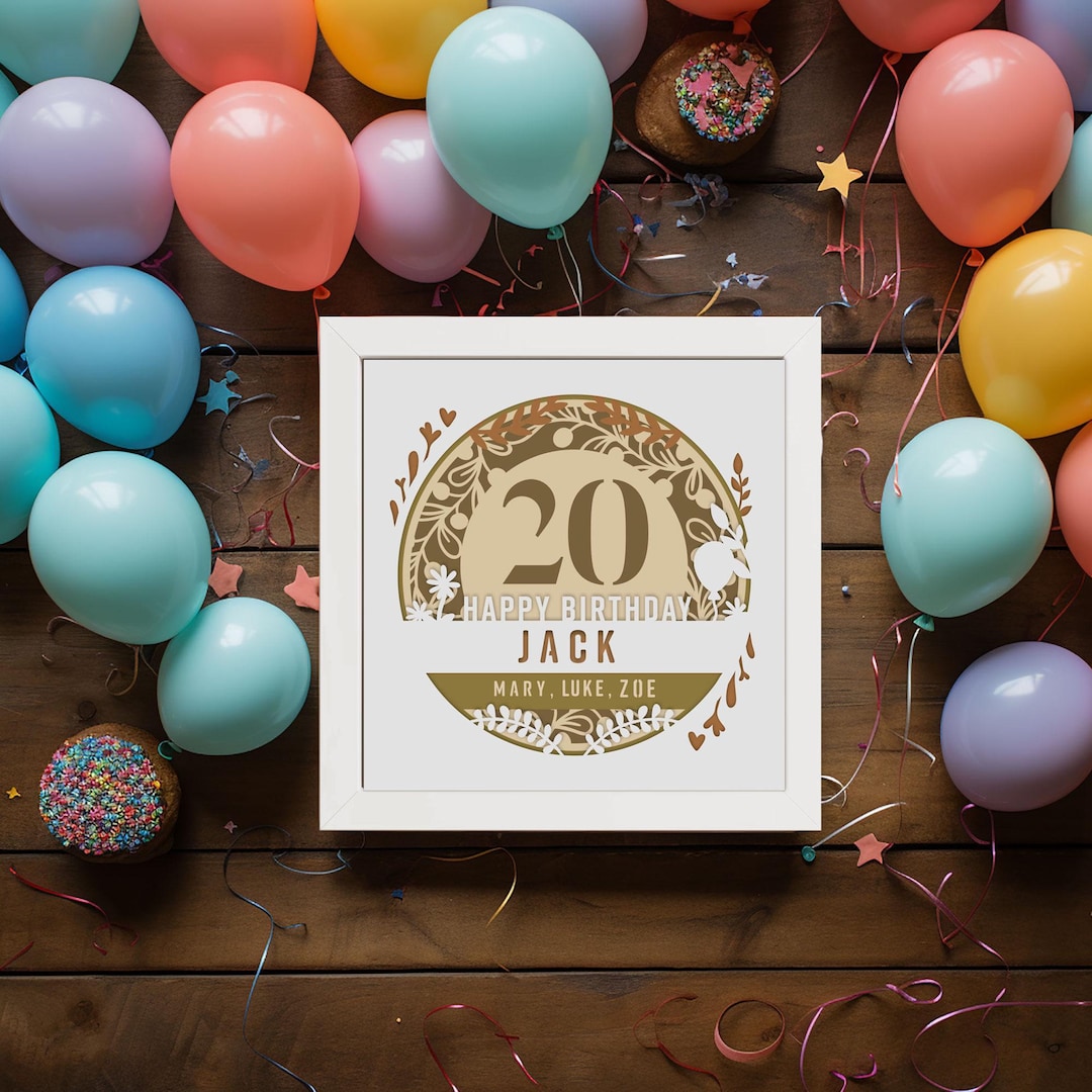 20th Birthday Shadow Box Template: Multilayer Papercut Design (SVG DXF ...