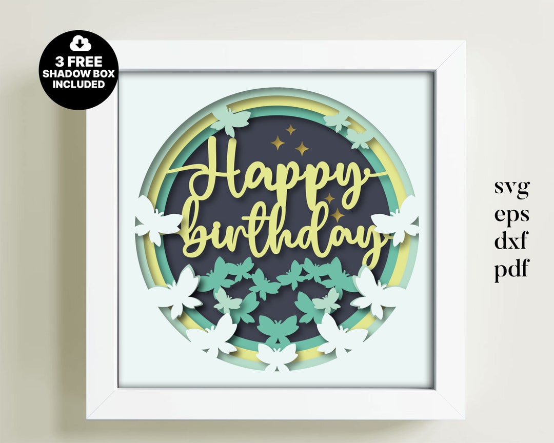 3D Happy Birthday Shadow Box Svg, 3D Silhouette Template, Multilayer ...