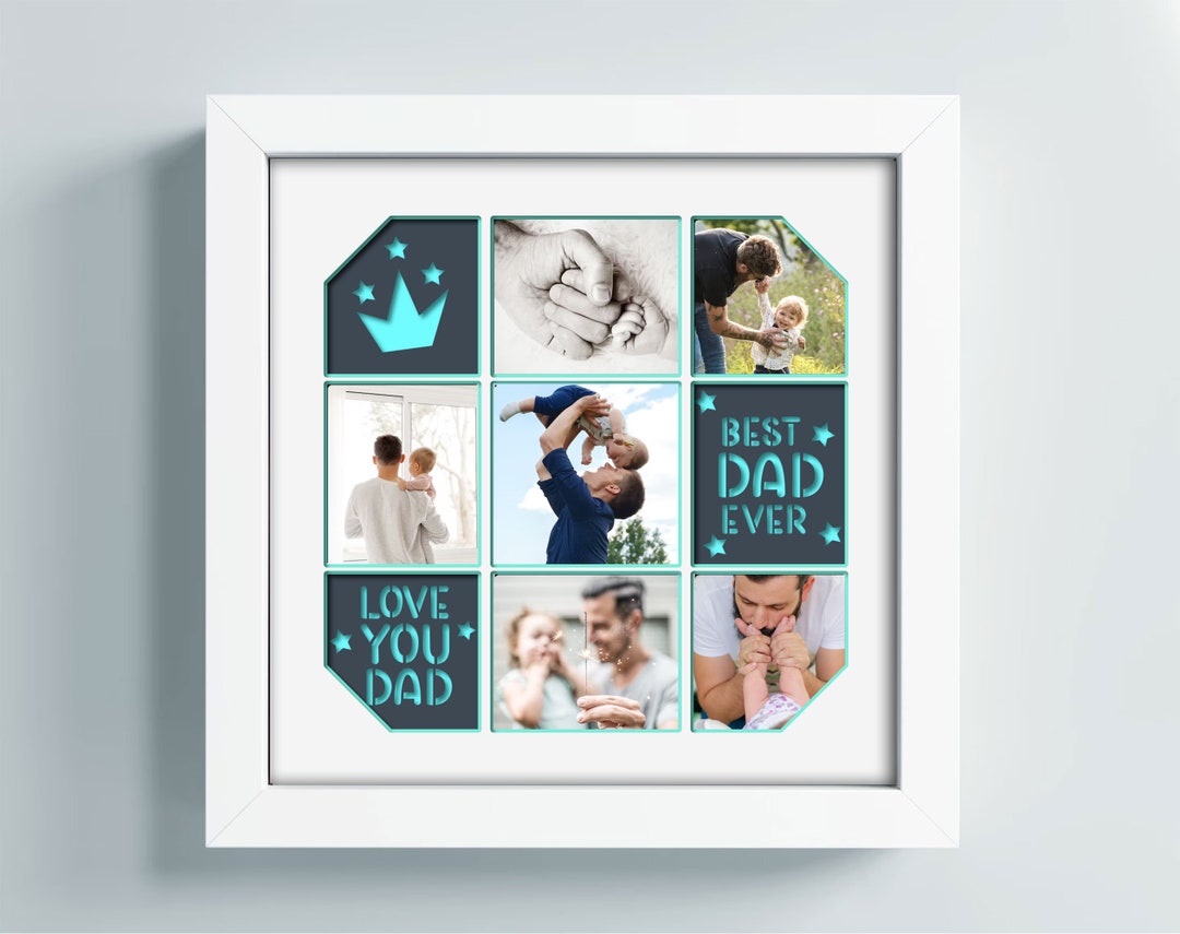 3D Best Dad Ever Shadow Box Custom Photos, Multi Photo Frame, Fathers ...