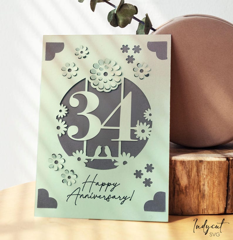 34th Anniversary Card SVG: Floral Insert, Cricut Template (digital ...