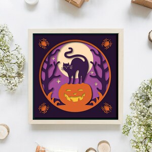 3D Halloween Cat Shadow Box, Pumpkin and Cat Svg, Multilayer SVG Dxf ...