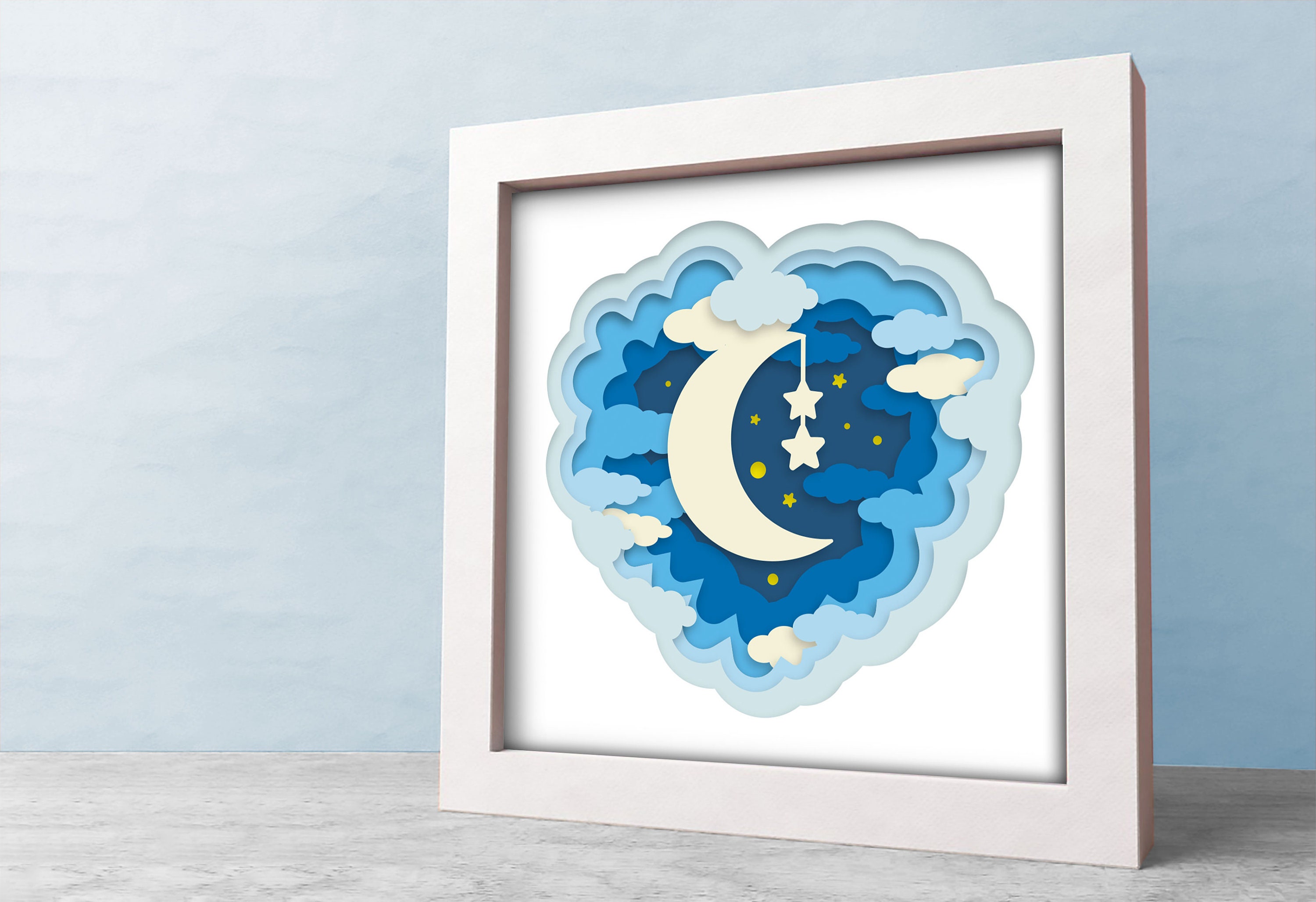 Baby Moon Shadow Box SVG | Clouds Nursery Lightbox Papercut | New Baby ...