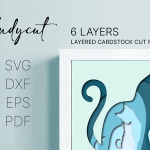 3D Cat, 3D Paper Cut Shadow Box Template, Multicolor Cat Svg ...