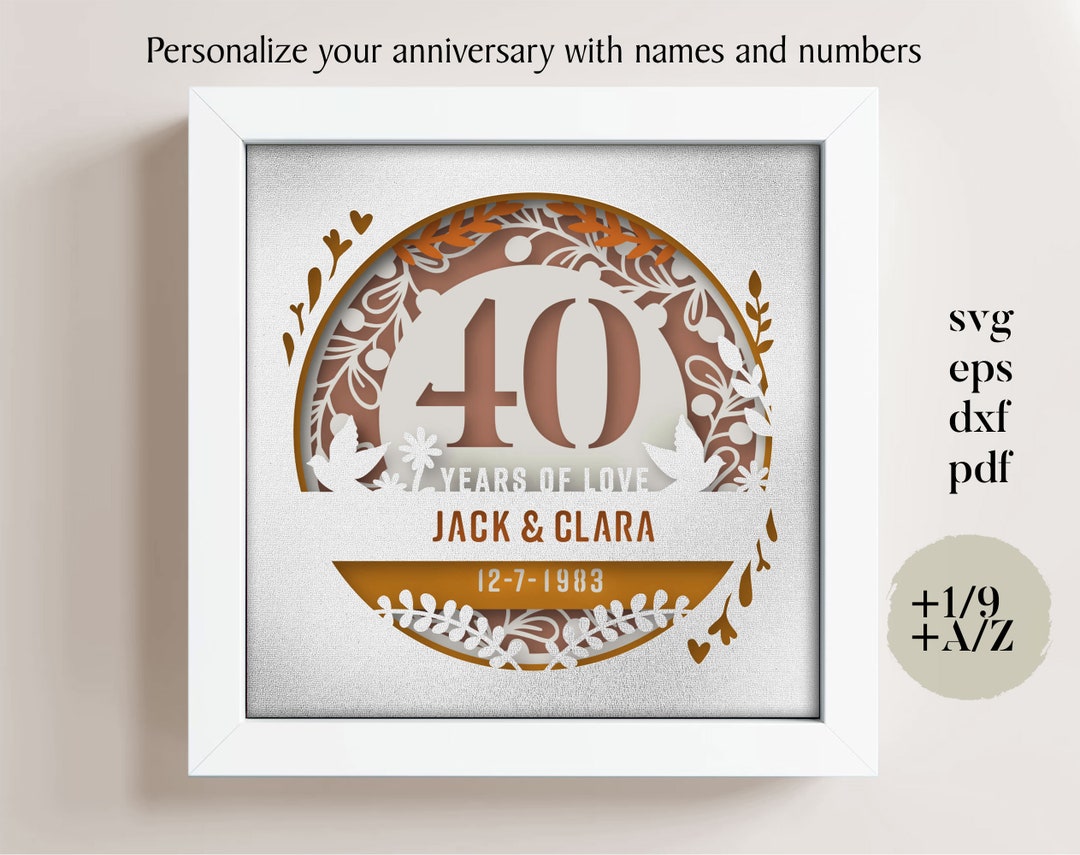 3D Anniversary 40 Years Shadow Box Custom Name and Numbers, Wedding ...
