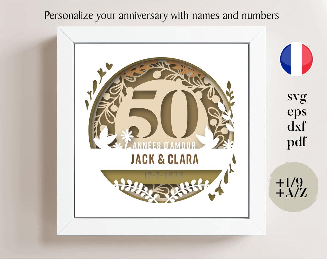 3D Anniversary 50 Years Shadow Box Custom Name and Numbers French ...