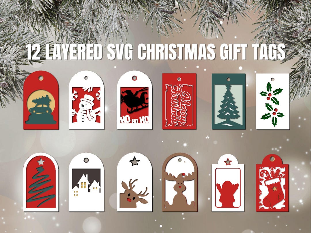 Layered Christmas Gift Tags SVG Bundle – 12 Papercut Tag Designs for ...