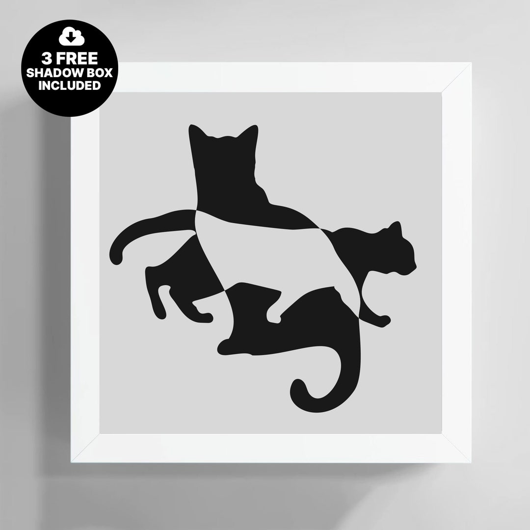 Shadowbox Cat Black and White, Cat Light Box, Papercut Multilayer ...
