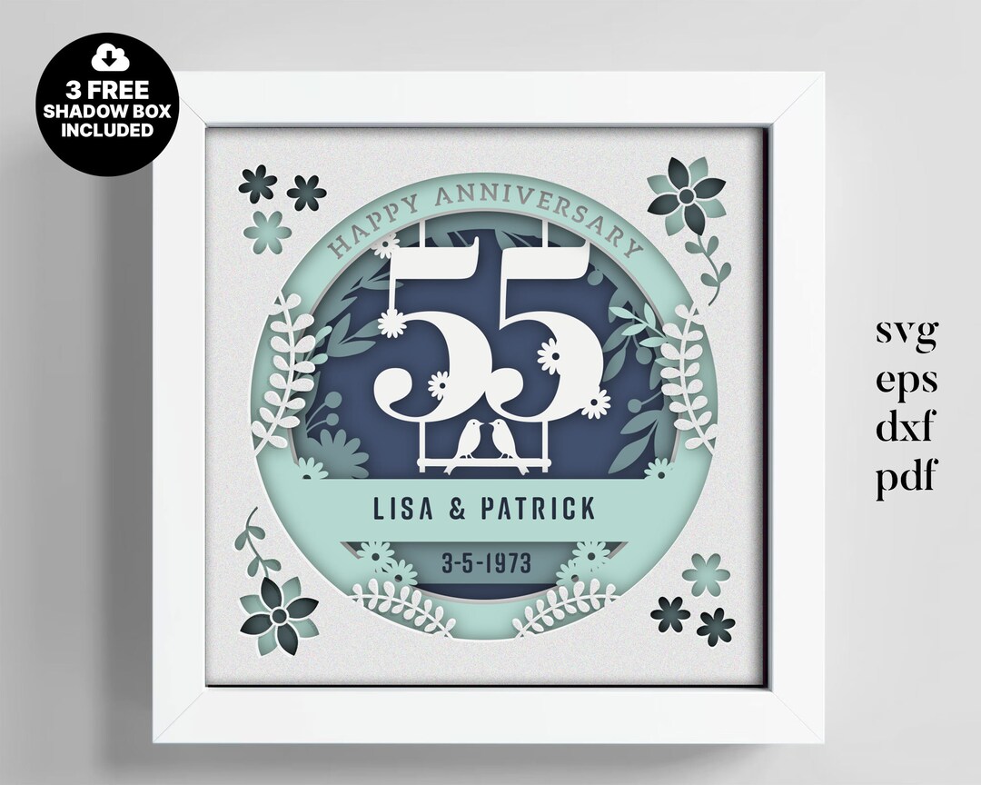 Custom 55th Anniversary Shadow Box Template: Layered Papercut SVG ...
