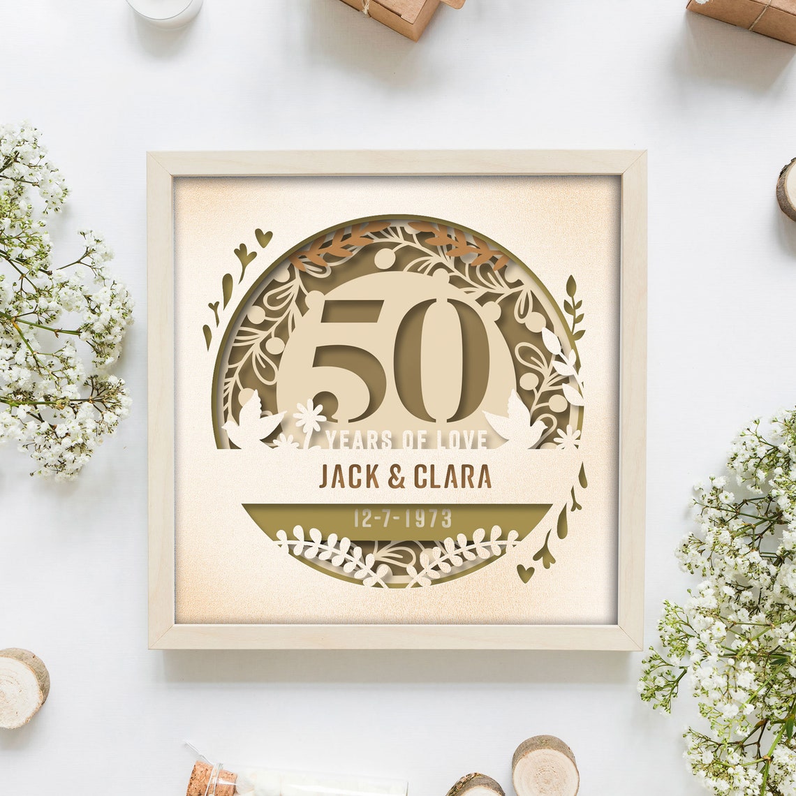 3D Anniversary 50 Years Shadow Box Custom Name and Numbers - Etsy