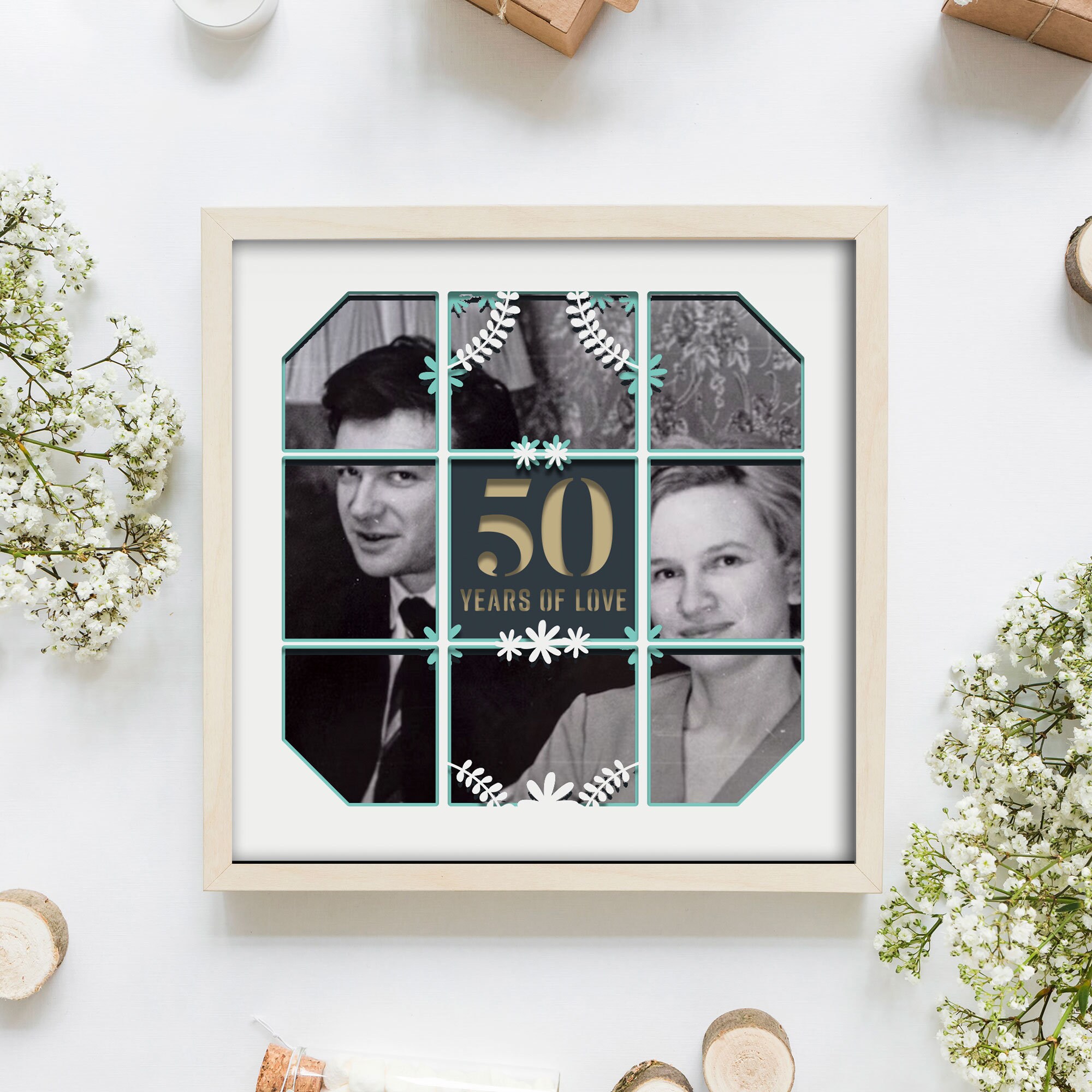 50th Anniversary Shadow Box SVG: 3D Photo Gift (digital File) - Etsy