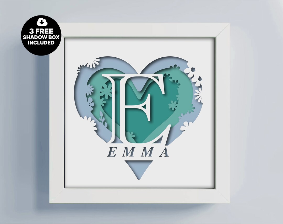 Split Monogram Shadow Box, 3D Heart Custom Name, Alphabet Name SVG ...
