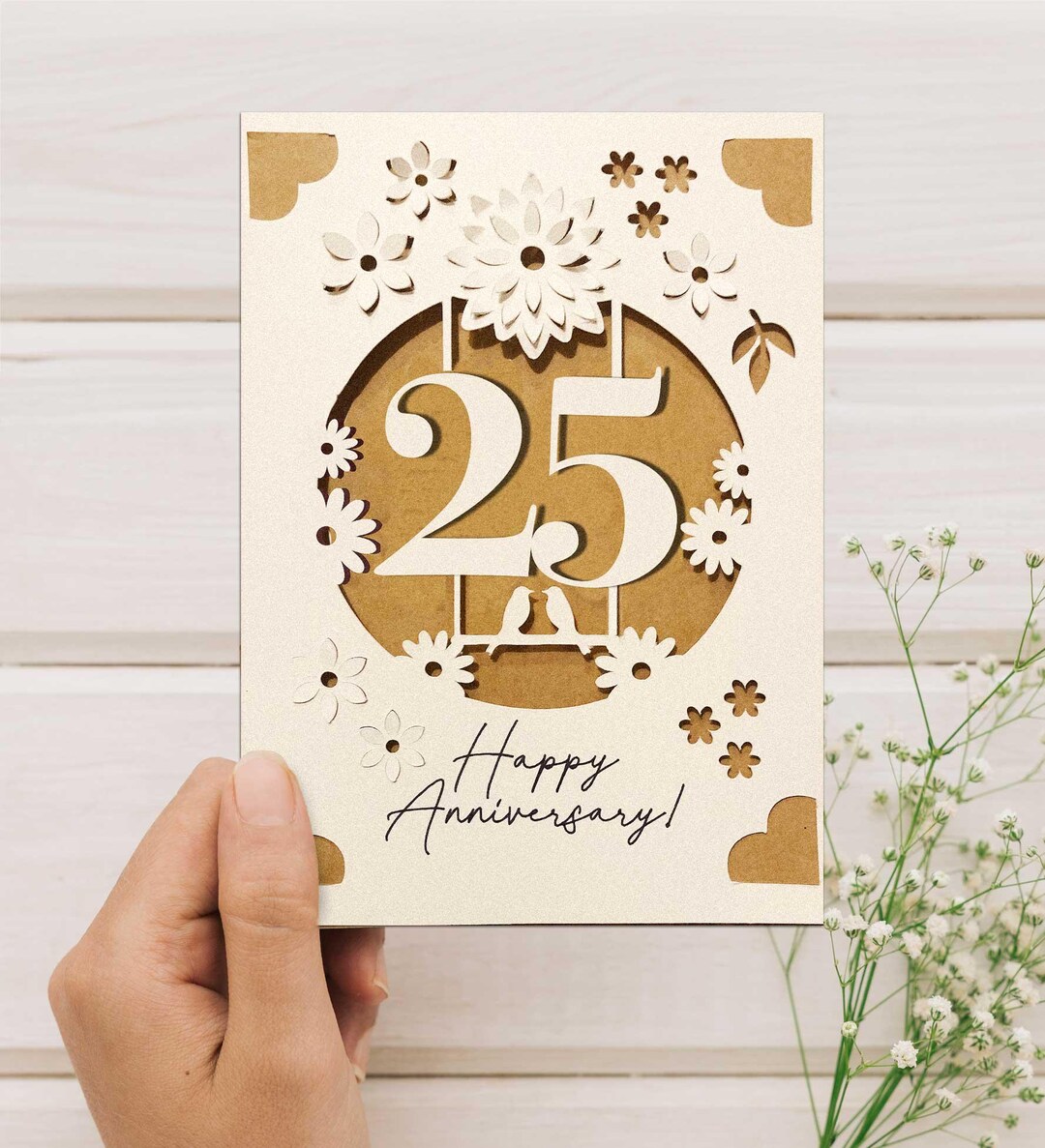 25th Anniversary Card SVG: Floral Insert, Cricut Template (digital ...
