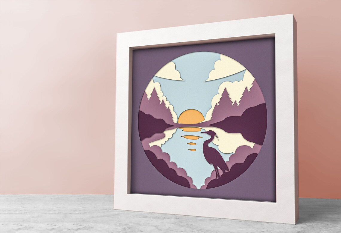 Lake Shadow Box SVG: 3D Papercut Landscape Template (digital Download ...