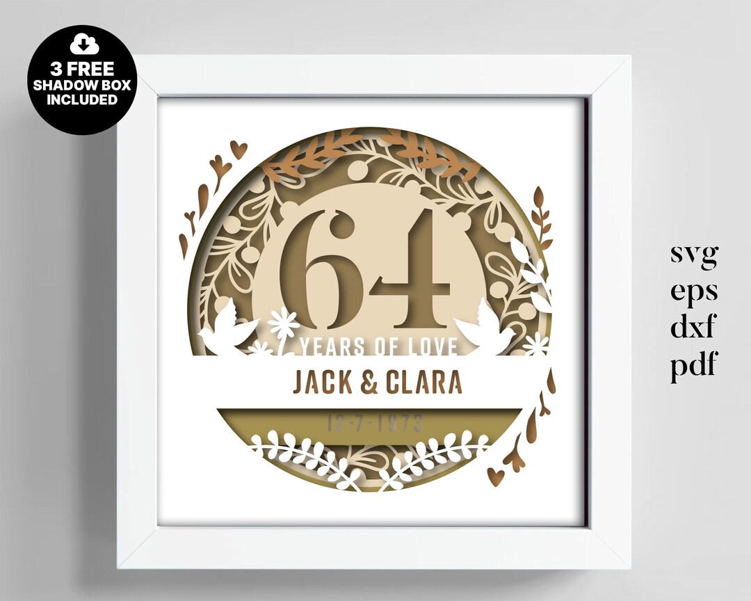 64th Anniversary Shadow Box SVG – Personalized Wedding Gift Cricut File ...