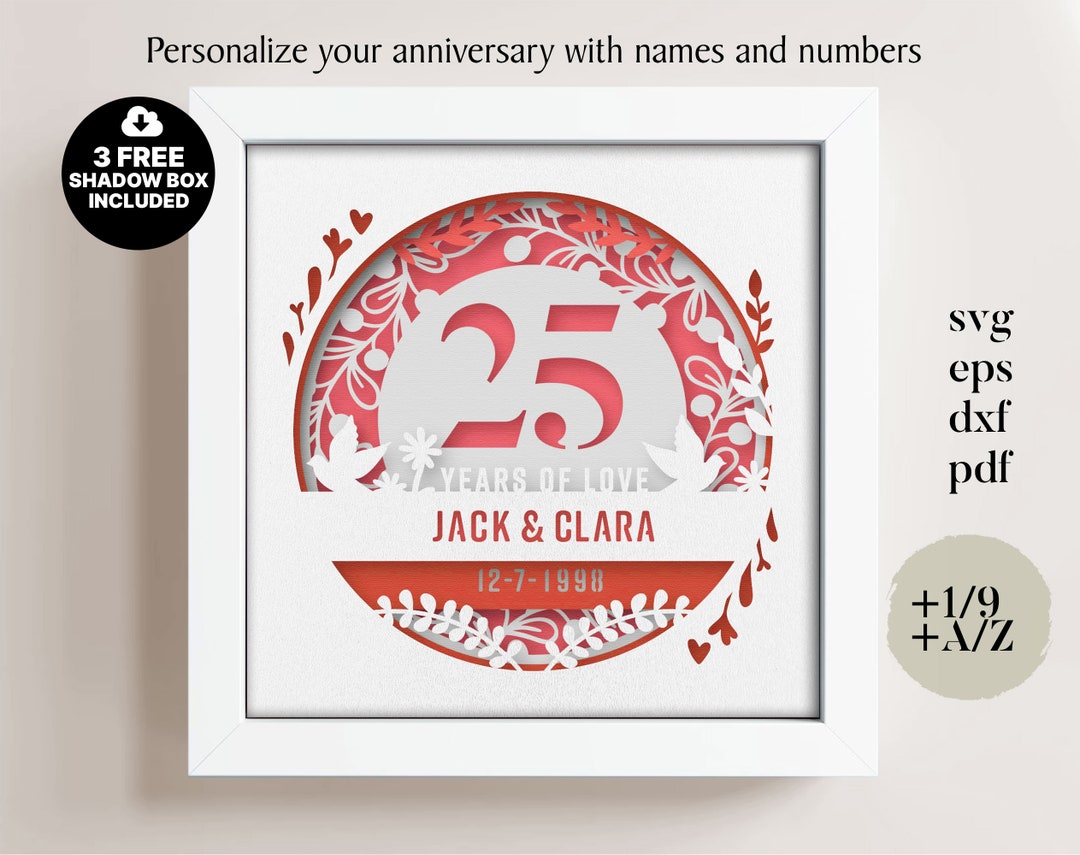 3D Anniversary 25 Years Shadow Box Custom Name and Numbers, Wedding ...