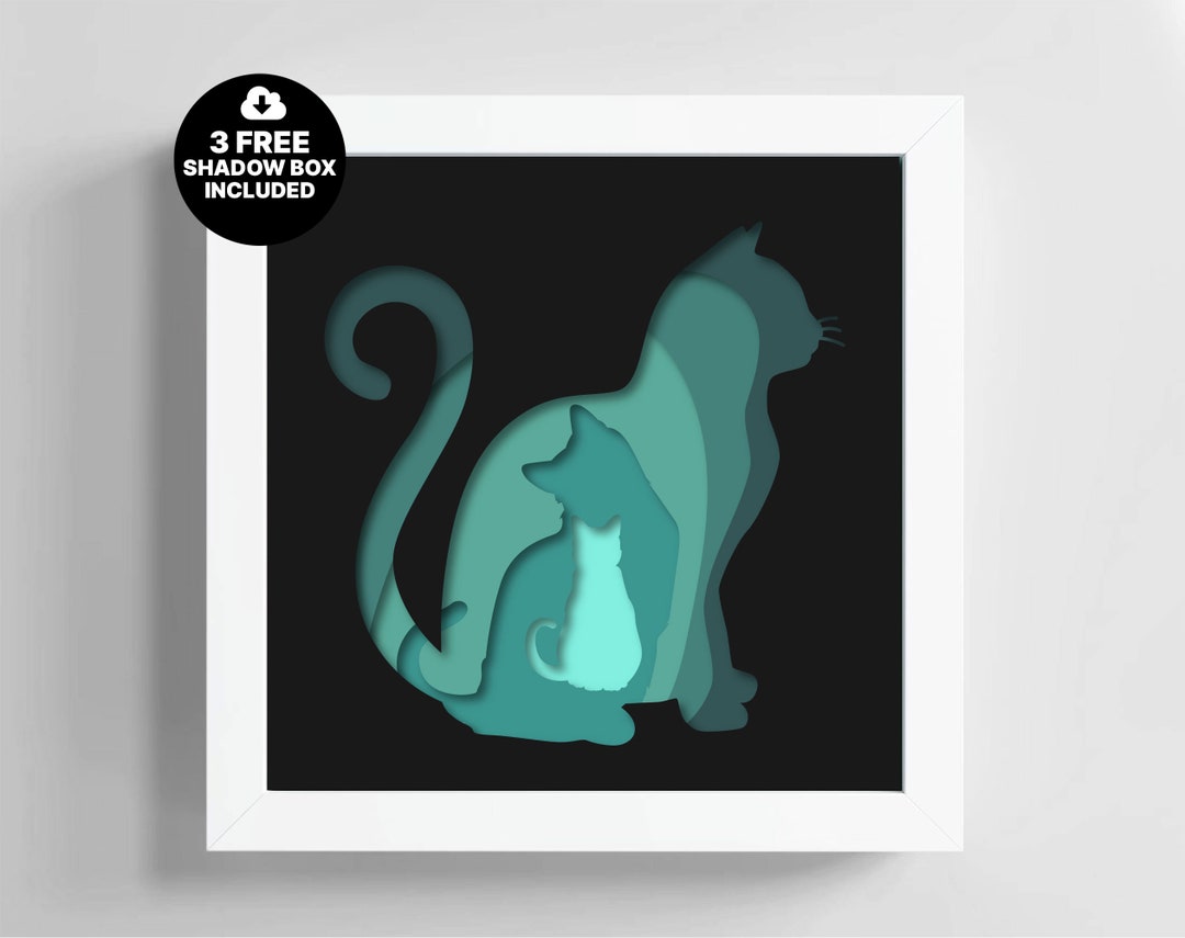 3D Cat, 3D Paper Cut Shadow Box Template, Multicolor Cat Svg ...