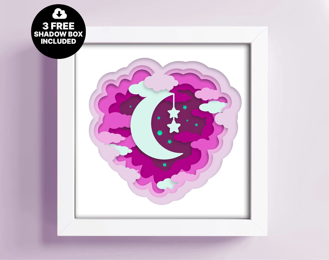 3D Moon Shadow Box SVG, 3D Clouds Sky Template, Multilayer Baby Dxf ...