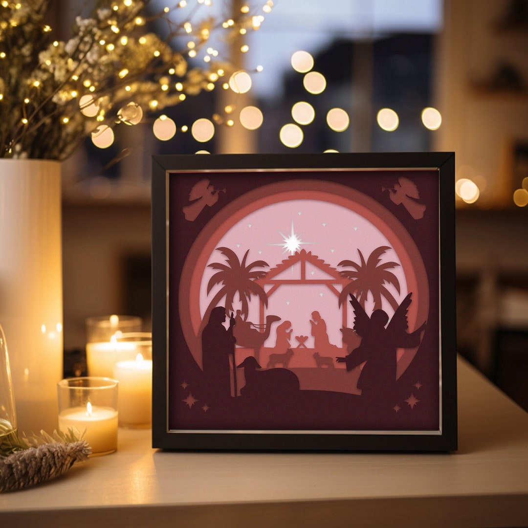 Merry Christmas Shadow Box, Cristmas Nativity SVG, Nativity Scene ...