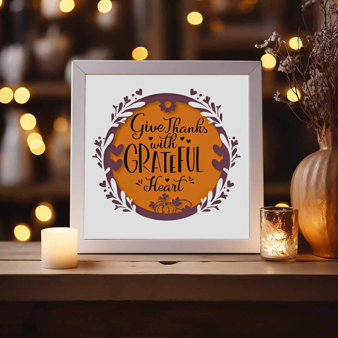 Thanksgiving Shadow Box SVG: Grateful Heart 3D Paper Cut Template ...